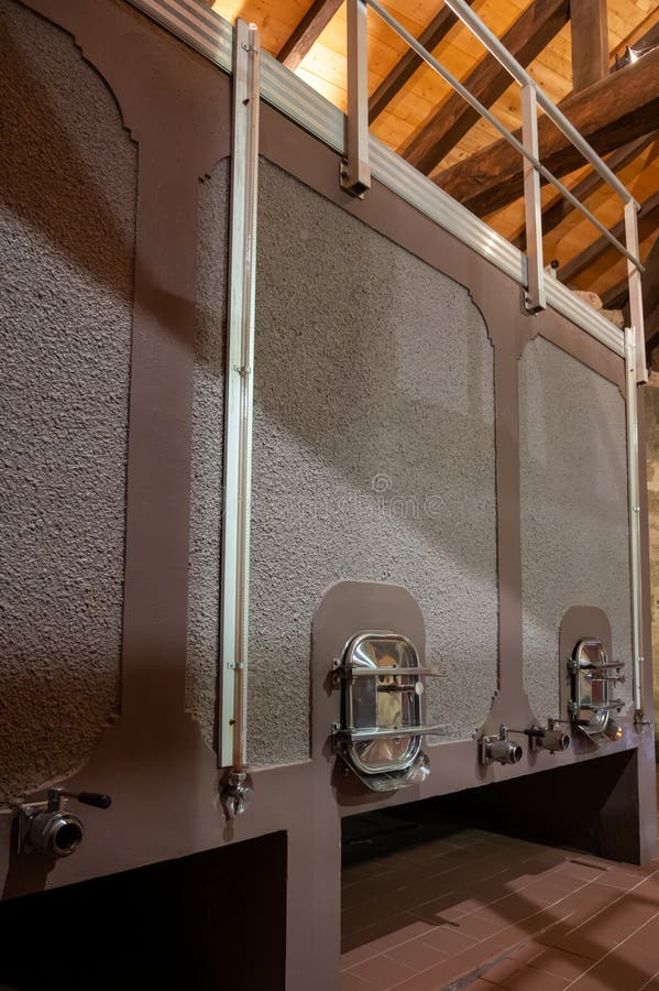 Old Concrete Tanks for First Fermentation of Grapes on Bordeaux Winery ...