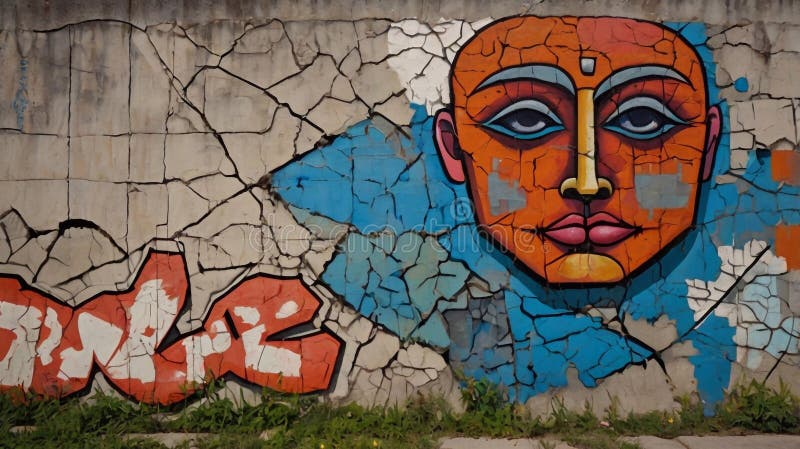 Old Concrete Texture with Graffiti of a Cracked Eye Mural with Blue ...