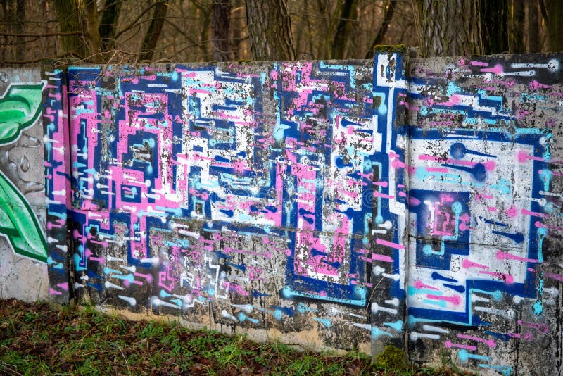Old Concrete Wall in the Forest with Graffiti Background Editorial ...