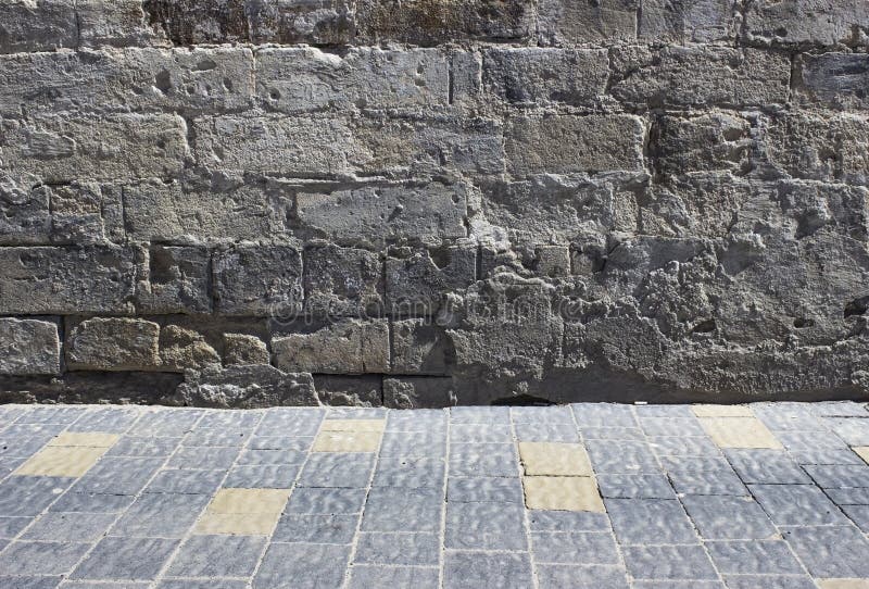 The Old Concrete Wall with Pavement Stones Stock Photo - Image of retro ...
