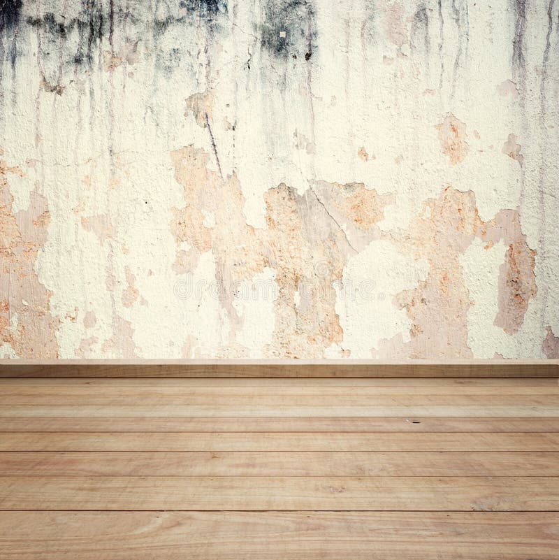Old Concrete Walls and Wood Floor for Text and Background. Stock Image ...