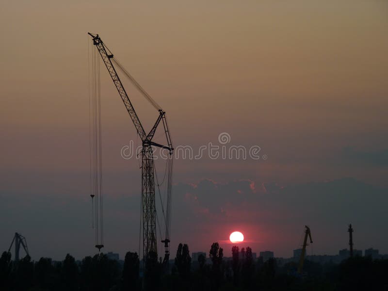 Old Construction Crane at Sunset Stock Image - Image of architecture ...