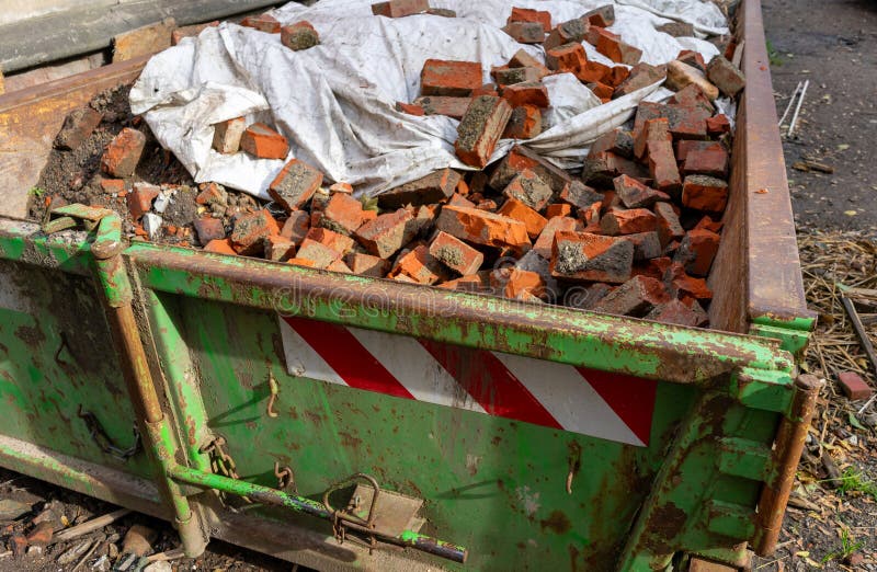 Old Construction Rubble with Bricks Container for Recycling Stock Photo ...
