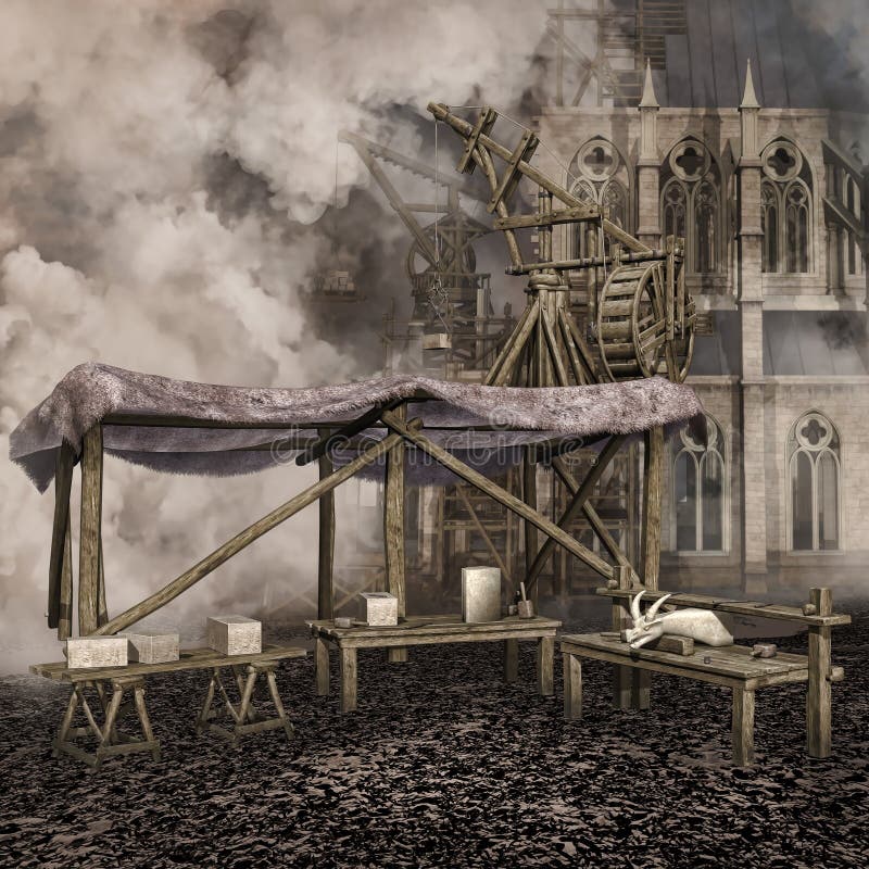 Medieval Cathedral in Construction Stock Illustration - Illustration of ...