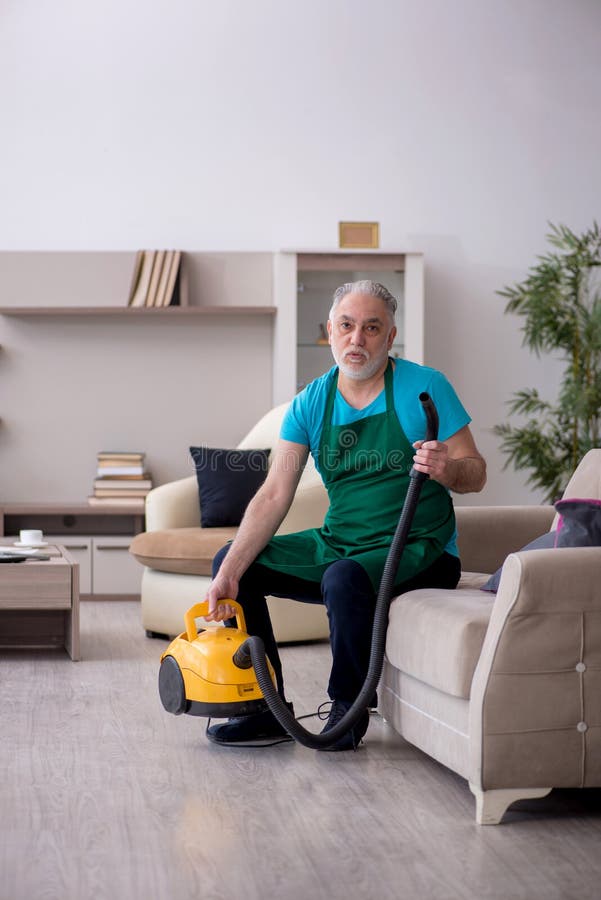 Old Male Contractor Cleaning the House Stock Photo - Image of services ...