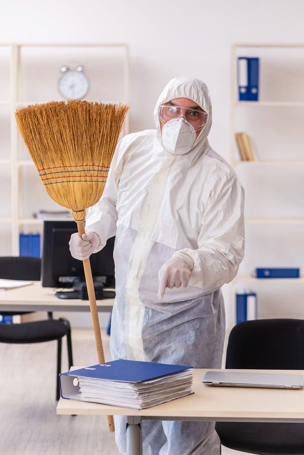 Old Male Contractor Cleaning the Office Holding Broom Stock Image ...