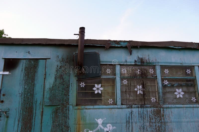 Old Contractor or Construction Trailer and Road Sign Stock Image ...