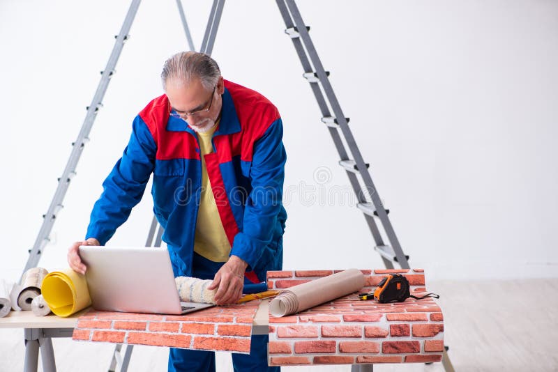 Old Contractor Doing Renovation at Home Stock Photo - Image of house ...