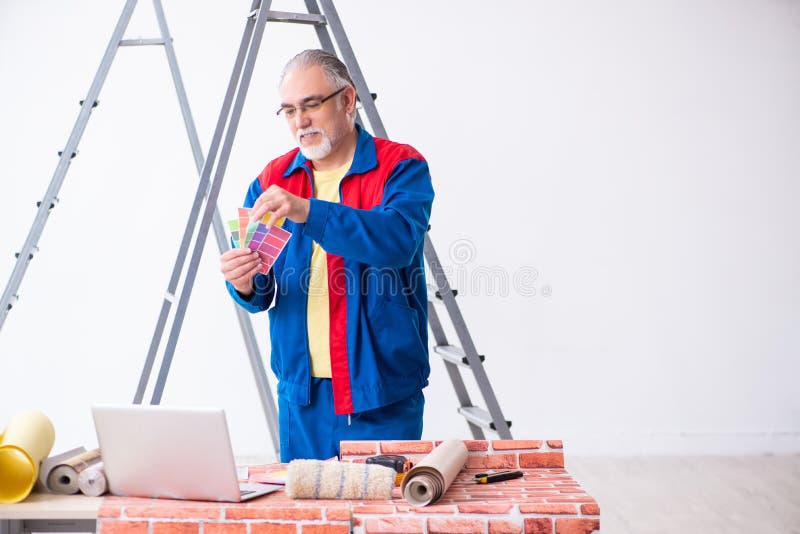 Old Contractor Doing Renovation at Home Stock Photo - Image of choosing ...