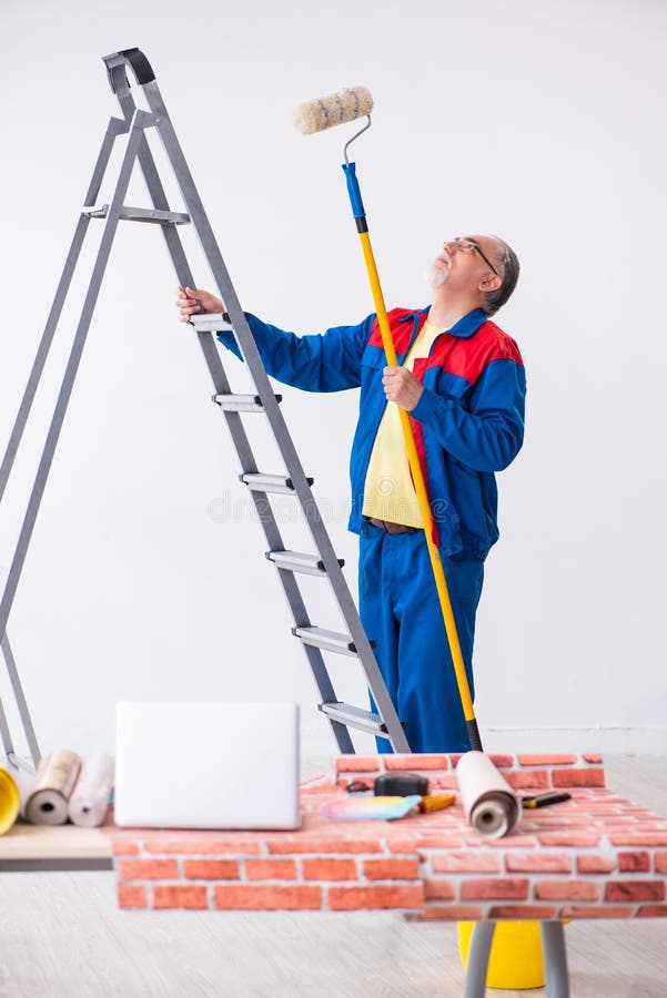 Old Contractor Doing Renovation at Home Stock Photo - Image of ...