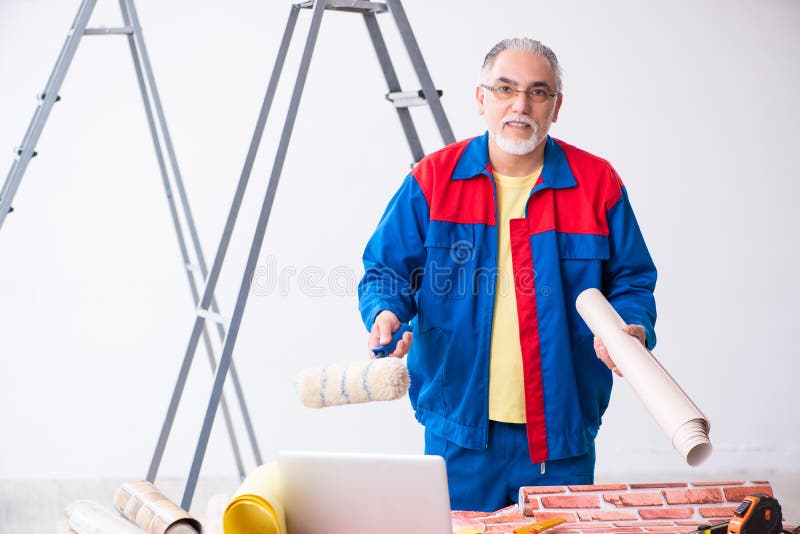 Old Contractor Doing Renovation at Home Stock Photo - Image of ...