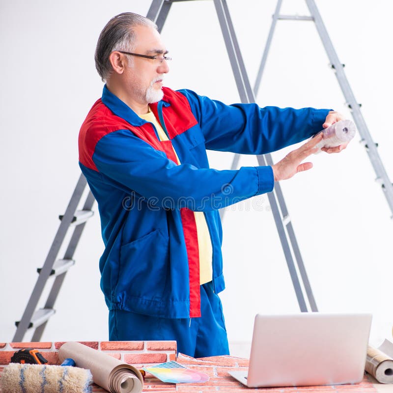 Old Contractor Doing Renovation at Home Stock Image - Image of house ...