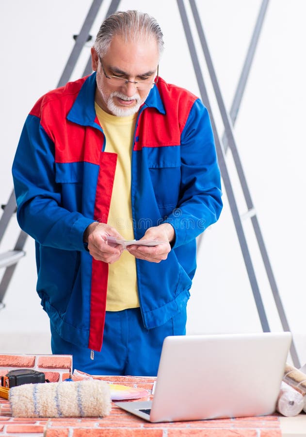 Old Contractor Doing Renovation at Home Stock Image - Image of ...