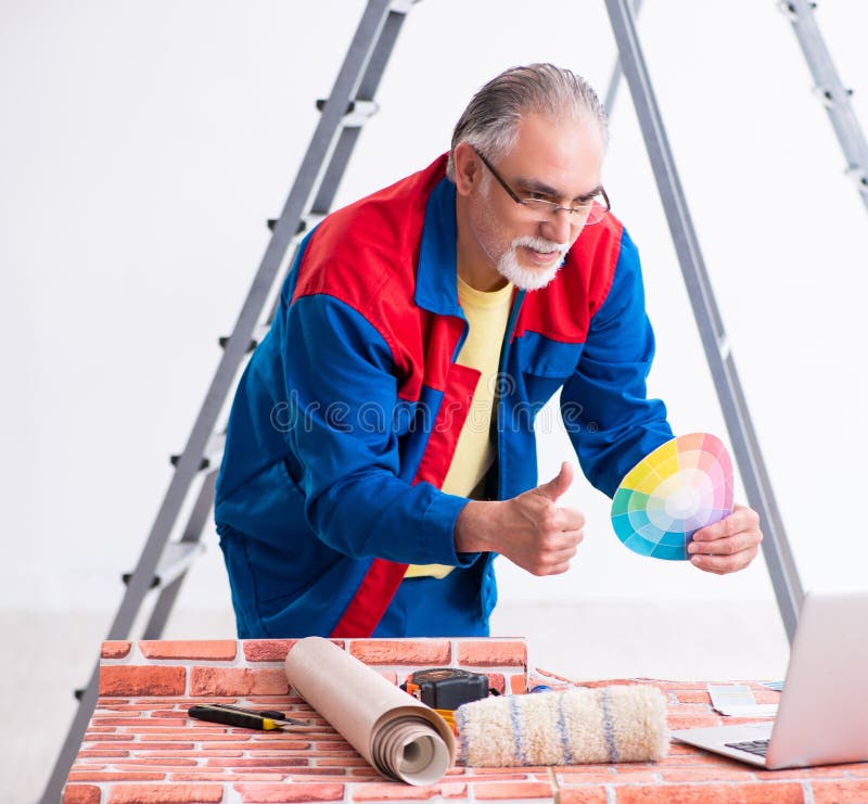 Old Contractor Doing Renovation at Home Stock Photo - Image of online ...