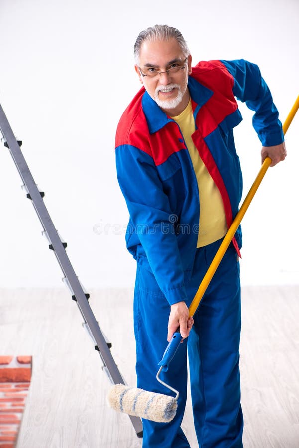 Old Contractor Doing Renovation at Home Stock Image - Image of indoors ...