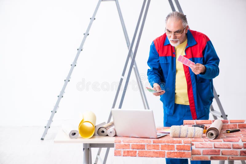 Old Contractor Doing Renovation at Home Stock Image - Image of colormap ...