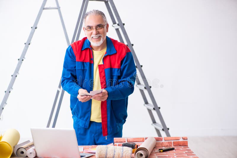 Old Contractor Doing Renovation at Home Stock Photo - Image of ...