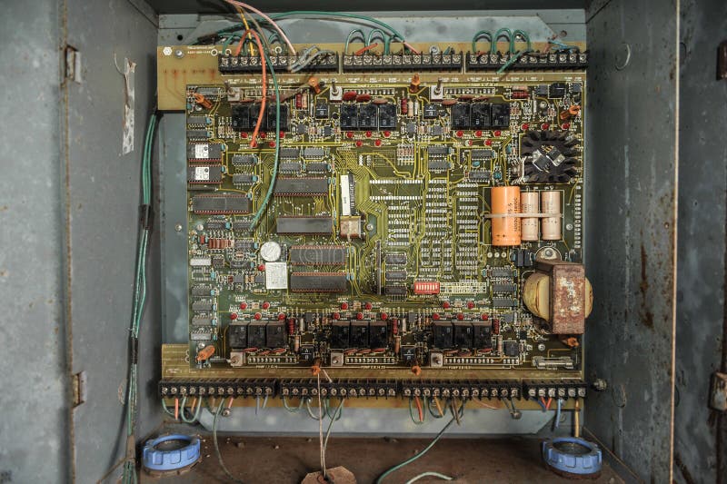 Old Control Panel with Circuits in Metal Box Stock Image - Image of ...