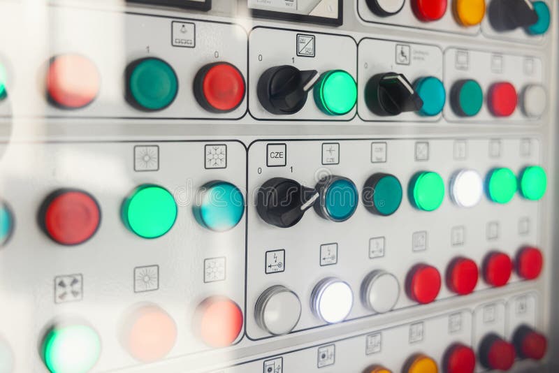 Old Control Panel with Glowing Buttons Stock Image - Image of metal ...