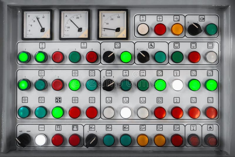 Old Control Panel with Glowing Buttons Stock Image - Image of process ...