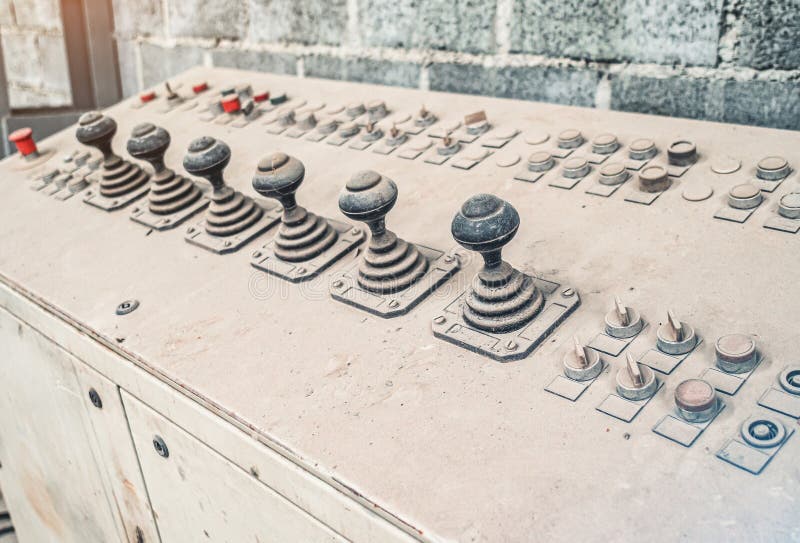 Old Control Unit is Covered with Dust. Joysticks To Control Equipment ...