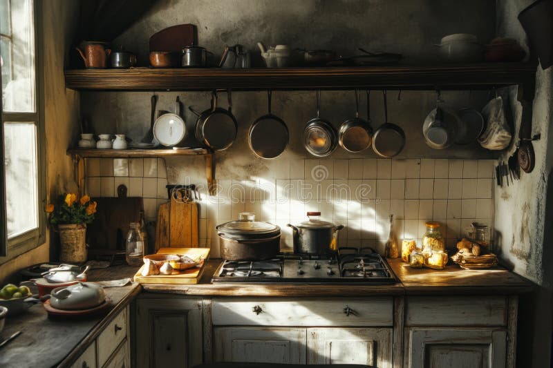 Old Cooking in the Kitchen.Generative AI Illustration Stock ...