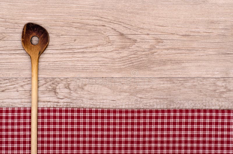 Old Cooking Spoon on Wooden Board Stock Photo - Image of napkin ...