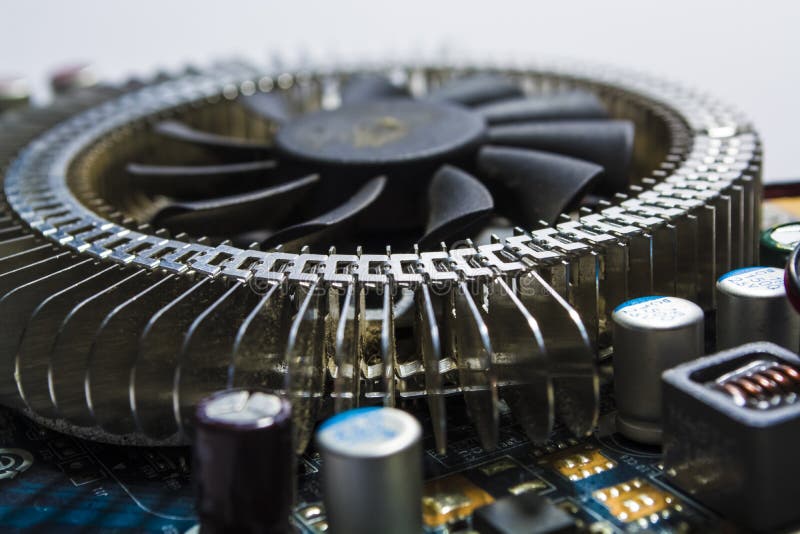Old Cooler from the Computer. Motherboard of Blue Color. Repair of the ...