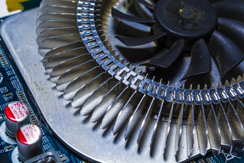 Old Cooler from the Computer. Motherboard of Blue Color. Repair of the ...