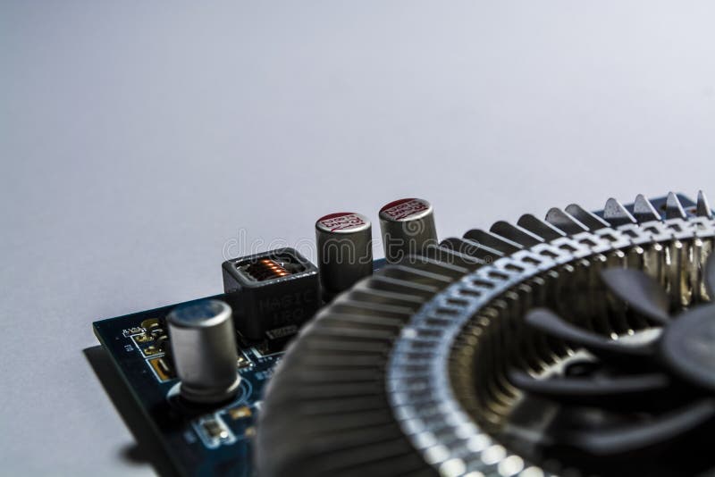 Old Cooler from the Computer. Motherboard of Blue Color. Repair of the ...