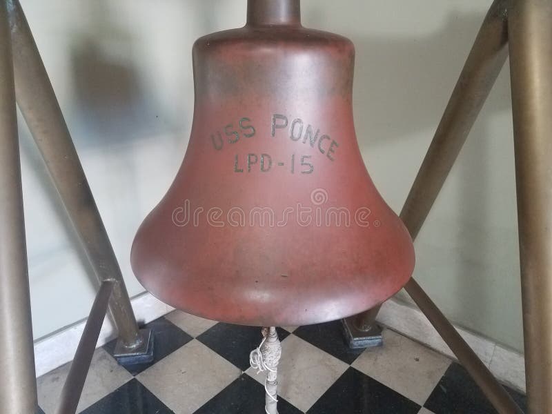 Old Copper Bell with USS Ponce Engraved Stock Photo - Image of metallic ...