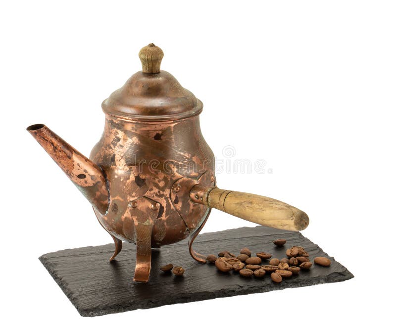 Old Copper Coffee Pot Isolate on White Background Stock Photo - Image ...