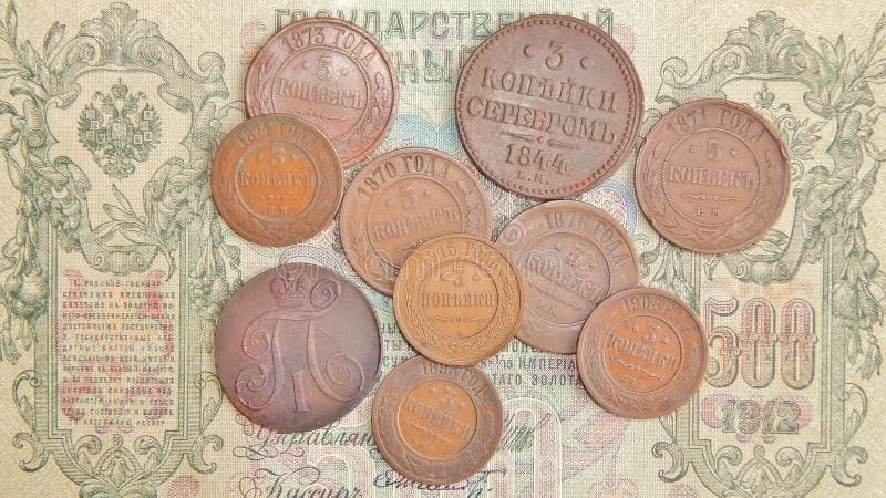 Old Copper Coins on Banknotes Stock Image - Image of numismatics ...