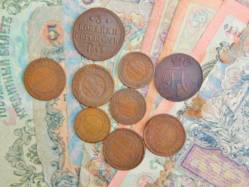 Old Copper Coins on Banknotes Stock Image - Image of national, progress ...