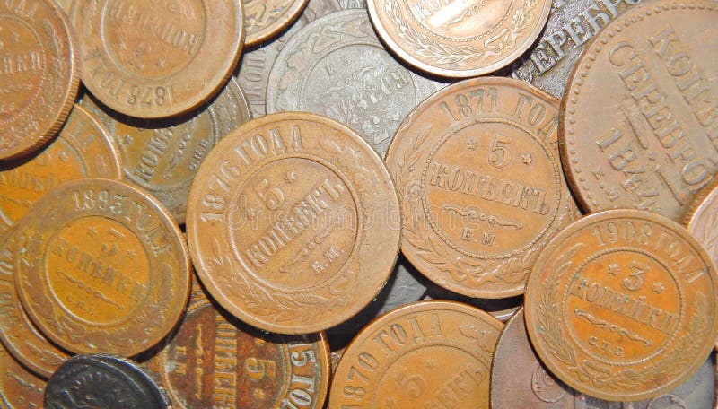 Old Copper Coins on Banknotes Stock Image - Image of national, economic ...