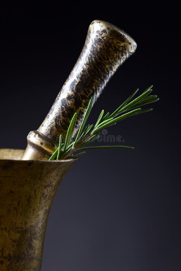 Old Copper Mortar with Rosemary Stock Image - Image of kitchen, nature ...