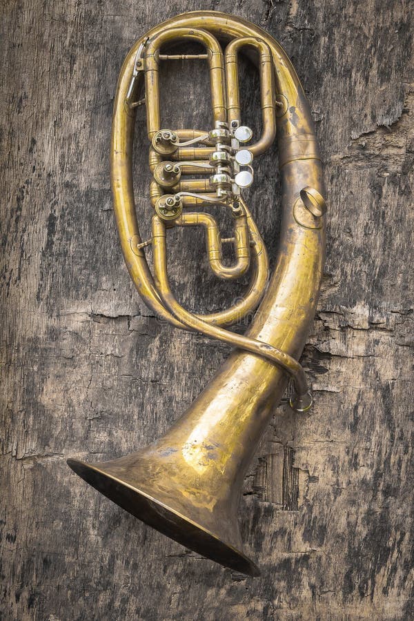 Old copper wind instrument stock photo. Image of mouthpiece - 72786520