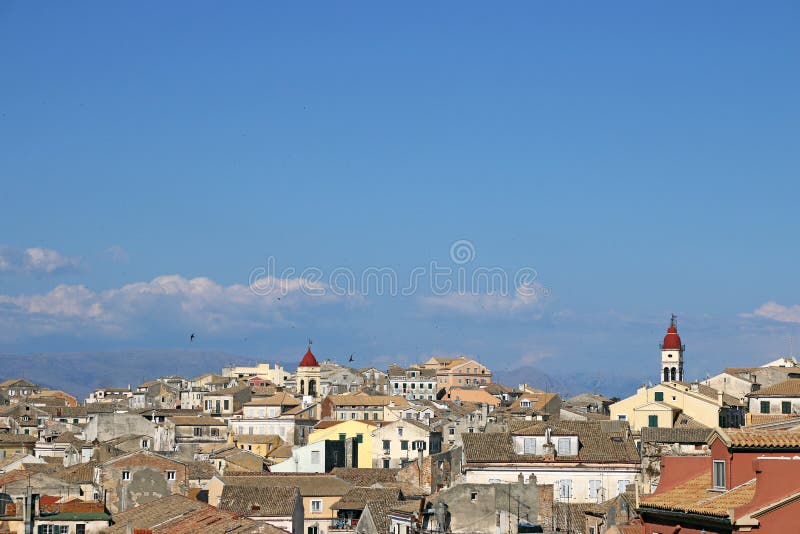Old Corfu town cityscape stock image. Image of history - 57521909