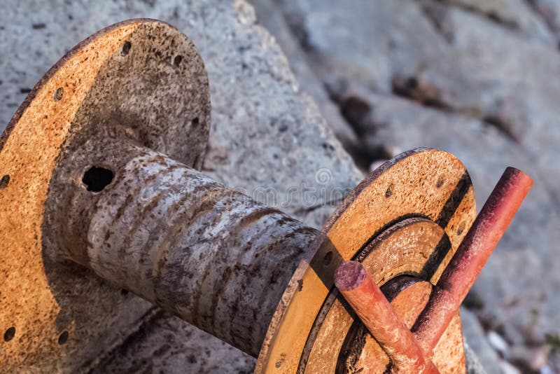 Old Corroded Cable Winch Spool Detail Stock Image - Image of pier ...