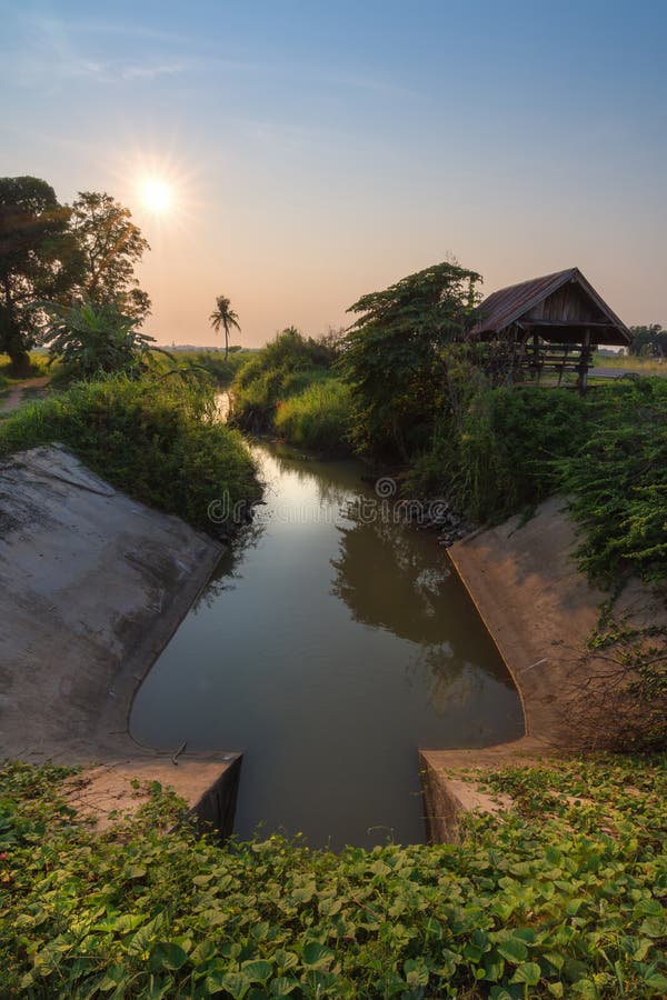 Old Cottage in Field at Sunset Stock Image - Image of nature, grain ...