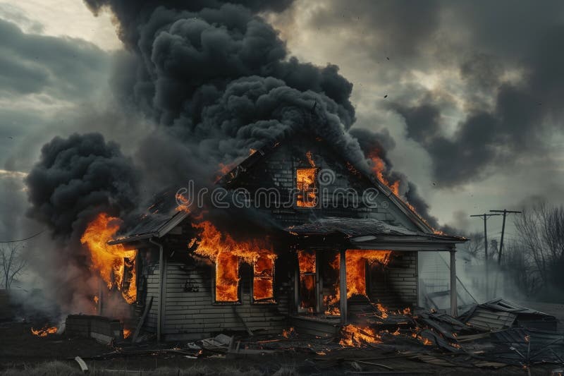 Old Cottage House on Fire Ai Photo Stock Illustration - Illustration of ...