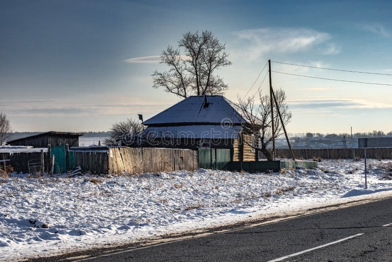 Country House in Winter at Sunset Sun Stock Photo - Image of country ...