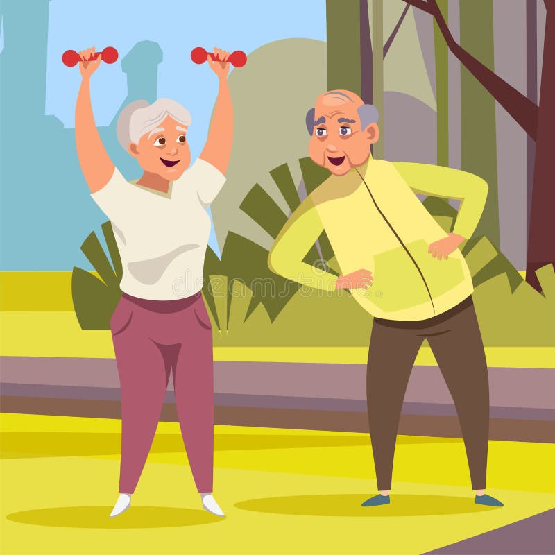 Elderly Couple On Stroll Flat Vector Illustration Old Man And Woman