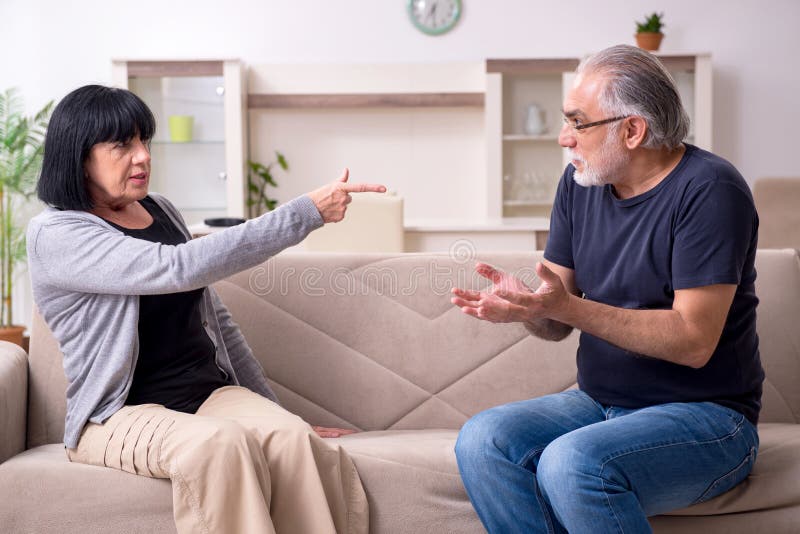 Old Couple Having Argument at Home Stock Photo - Image of discussion ...