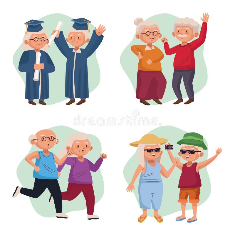 Old Couples Group Active Seniors Characters Stock Vector - Illustration ...