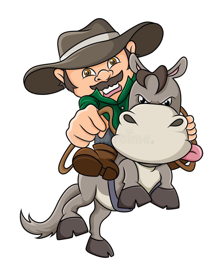 The Old Cowboy is Riding a Donkey in the Desert Stock Vector ...