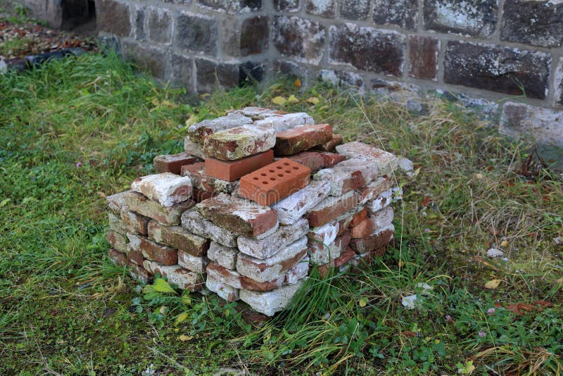Pile of old bricks stock photo. Image of orange, lots - 129829218
