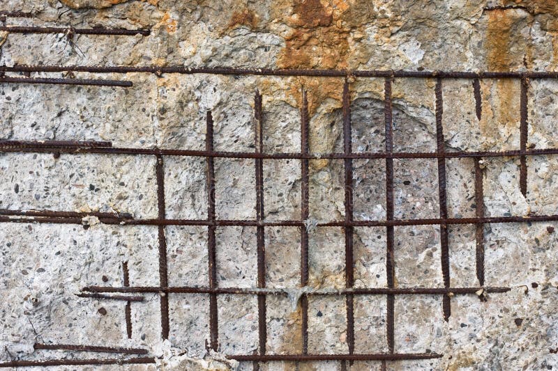 Old Cracked Concrete Wall with Iron Rods Stock Photo - Image of close ...