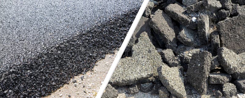 Old Cracked and New Asphalt Material - Concept Image Stock Photo ...