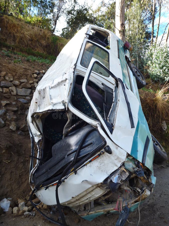 Old Crashed Van on a Dirt Road Stock Photo - Image of collision ...